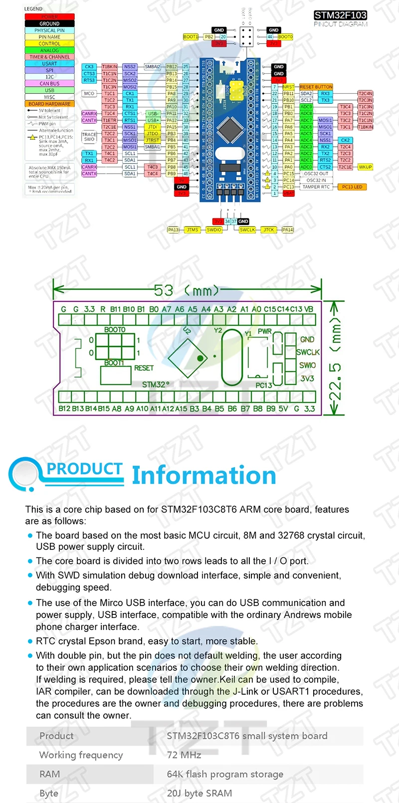 Original IC STM32F103C6T6 STM32F103C8T6 ARM STM32 Minimum System ...