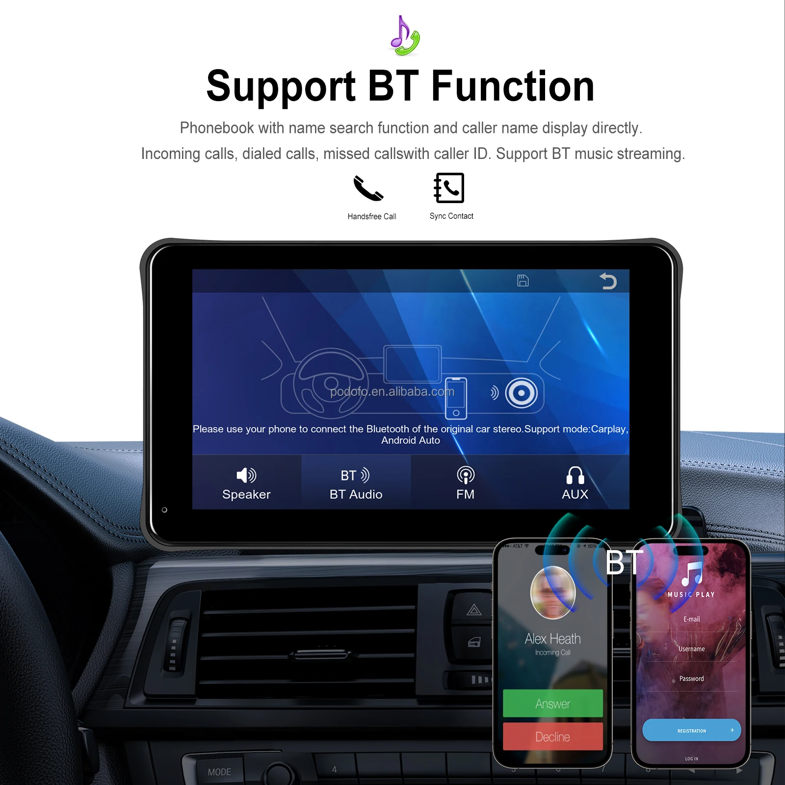 Podofo Portable Carplay/android Auto 7 Inch Hd Screen Car Monitor ...