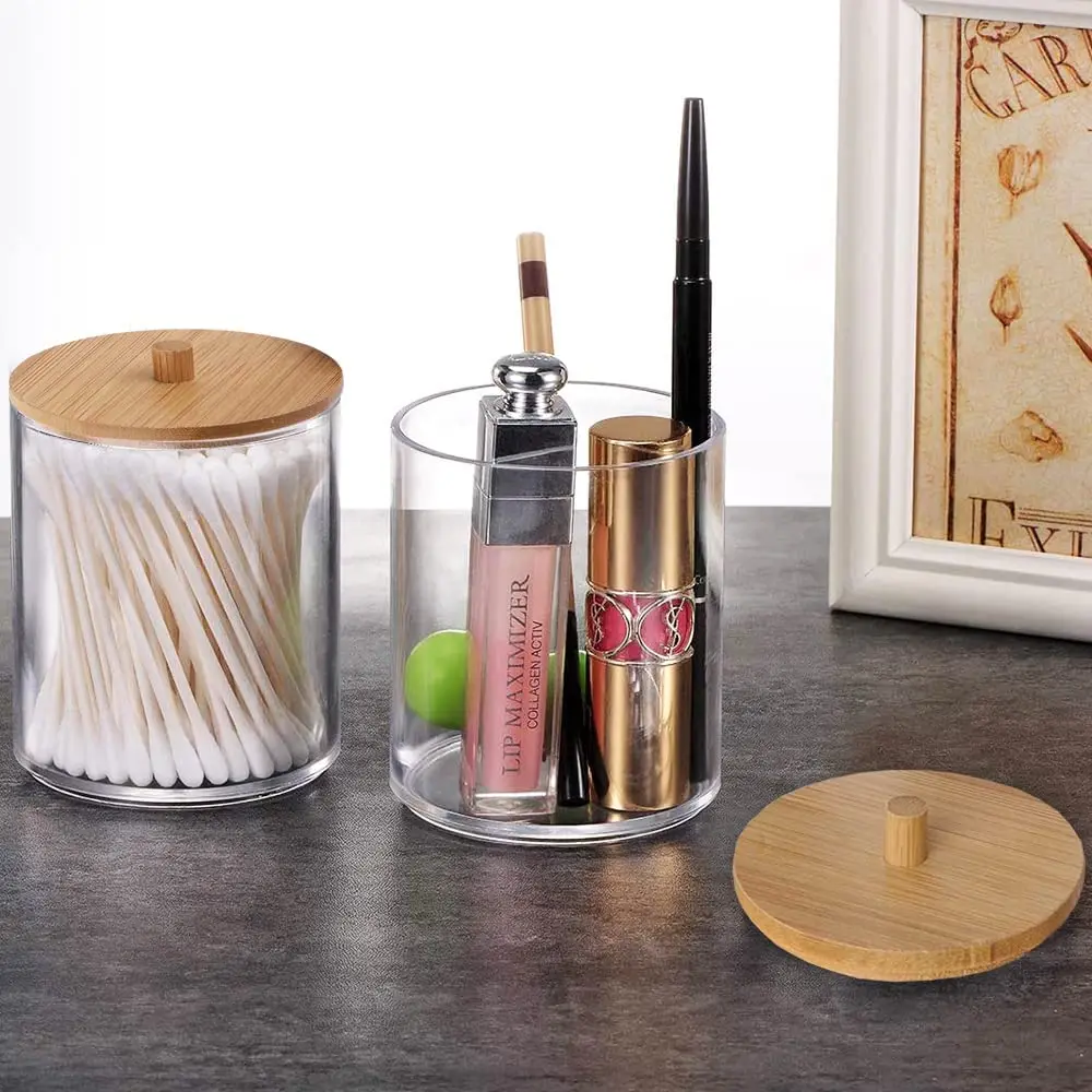 Custom Stackable Makeup Organizer with Bamboo Lid Cotton Pad Storage ...