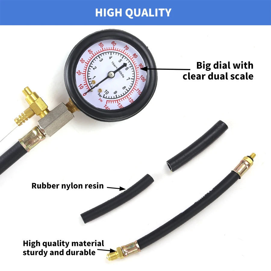 High Quality 0-140psi Tu-114 Fuel Injector Pressure Tester Gauge Kit ...