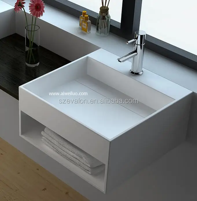 Italian Design Rectangular Wall-Mounted Wash Basin in Man-Made Stone ...