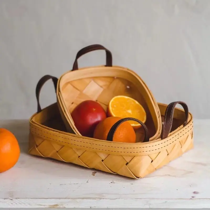 Handmade Wooden Storage Baskets Rural Style Natural Rattan Fruit Basket ...