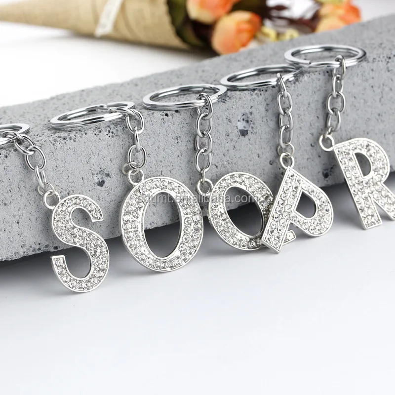 Hot Sales Custom Letter Number Logo Rhinestone Keychain Metal Key Chain ...