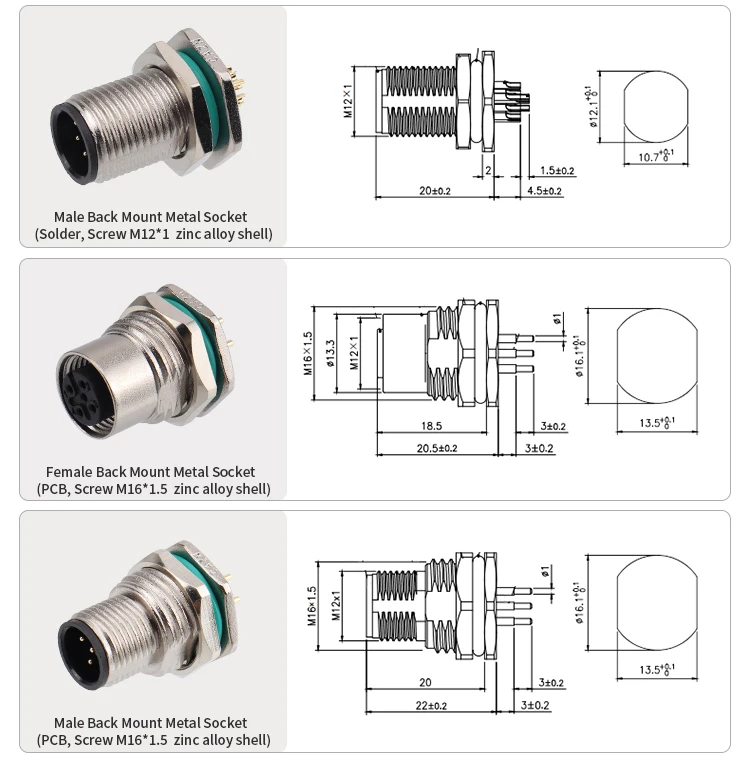 Factory M12 Connector Male Needle Straight Waterproof IP67 IP68 Solder ...