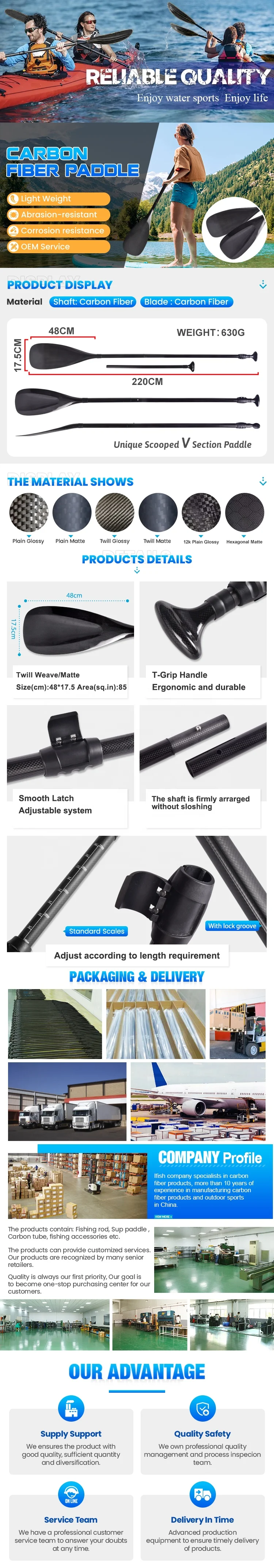 Full Carbon Fiber Surf Paddles Inflatable Adjustable 3 Pcs High Speed ...