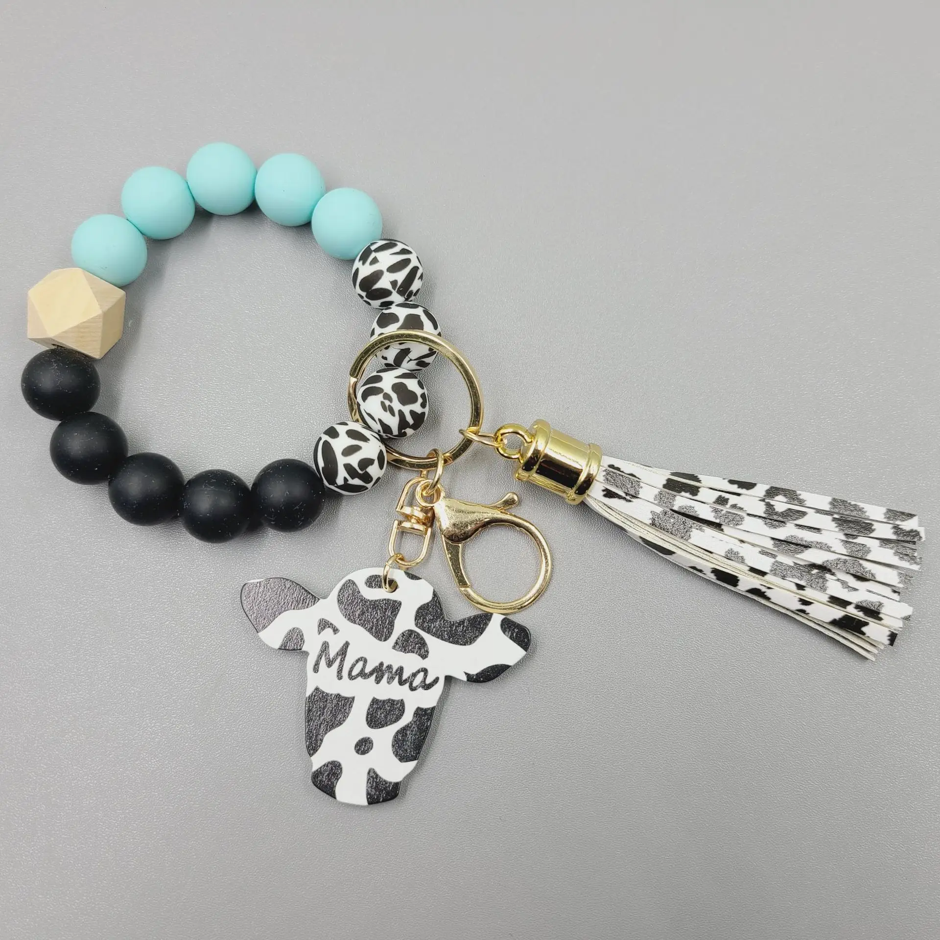 Mama Leather Tassel Cursive Cow Head Keychain Bull Western Style ...