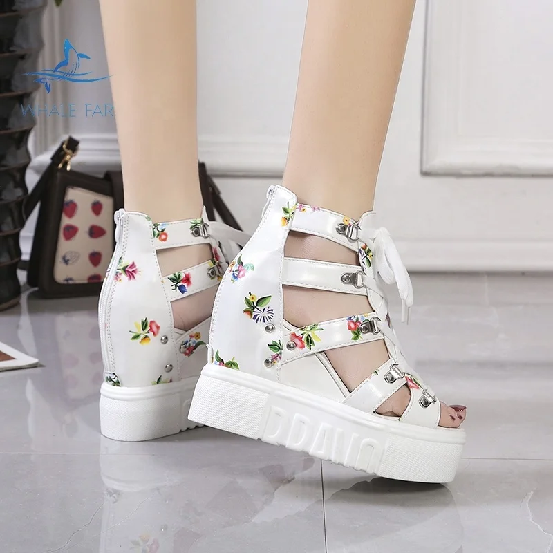 Jingyuan Summer Women's Floral Hollow Platform Invisible Height ...