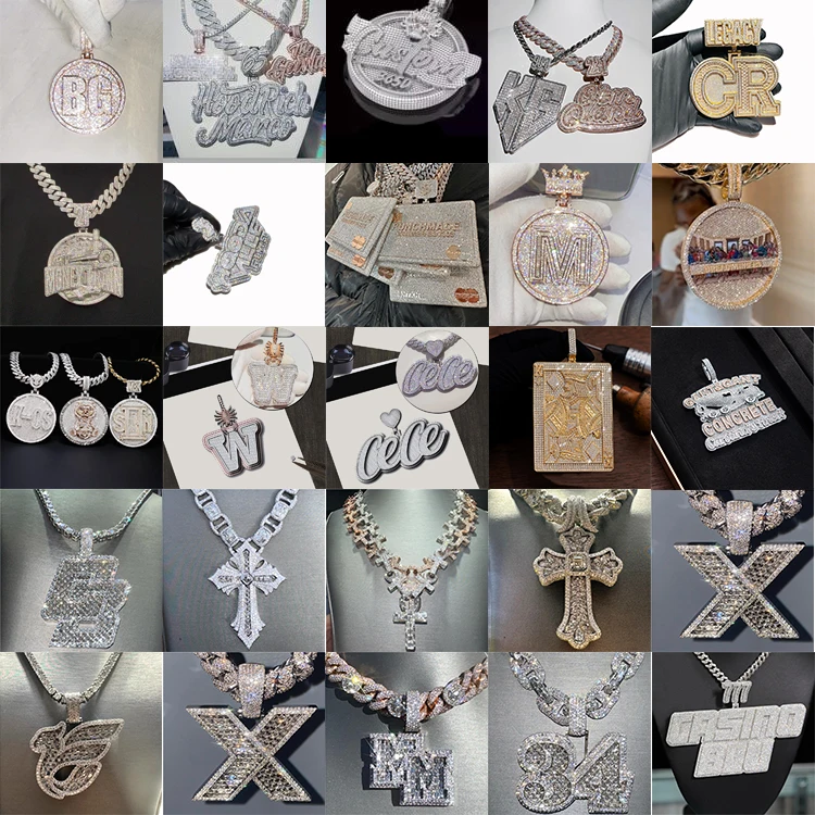 Rapper Jewelry Mens 925 Sterling Silver Moissanite Diamond Pendant Rose ...