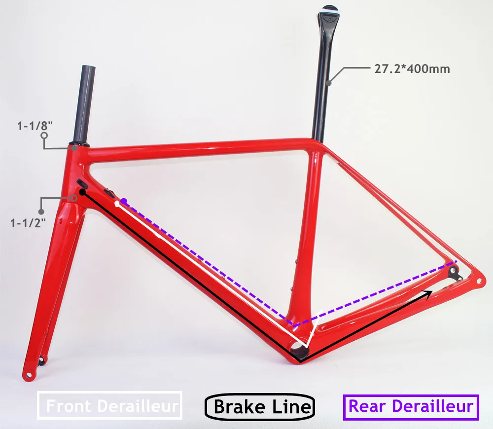 Winowsports Monocoque High Modulus Carbon Frames Road Bike 27.2mm Seatpost Disc Frame 700c Road ...