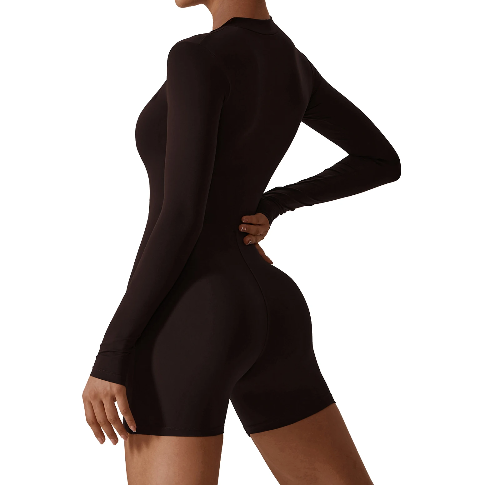 Women Long Sleeve Compression Soft Stretchy Front Zipper Yoga Romper ...