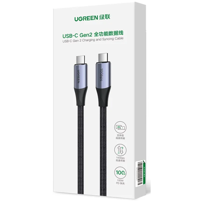 Ugreen Usb C至usb C电缆60w Pd 3.0快速充电c型电缆黑色0.5m 1m 1.5m 2m 3m高品质智能手机电缆 ...