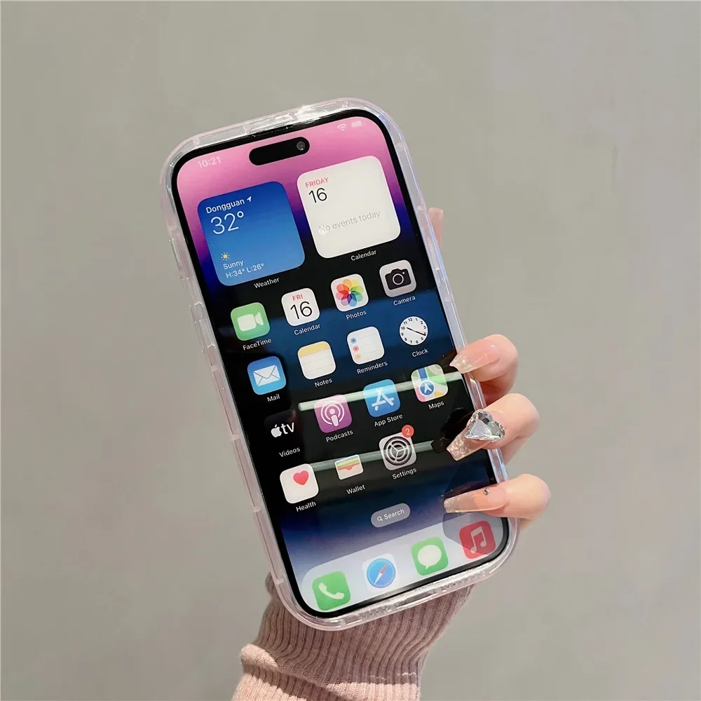 Korean 3d Pink Love Heart Keychain Soft Case For Iphone 11 14 13 12 Pro ...