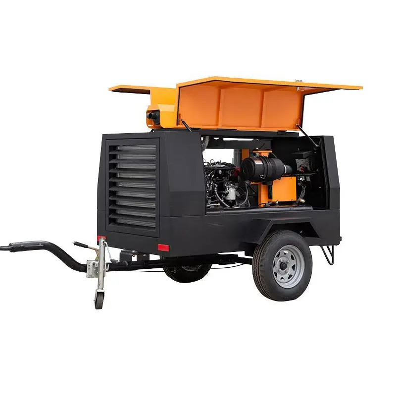 Mining Diesel Mobile Screw Air Compressor 185 Cfm Portable With Wheels ...