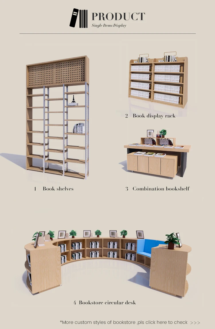 Modern School Library Display Rack Bookshelf Set Customized Wooden ...