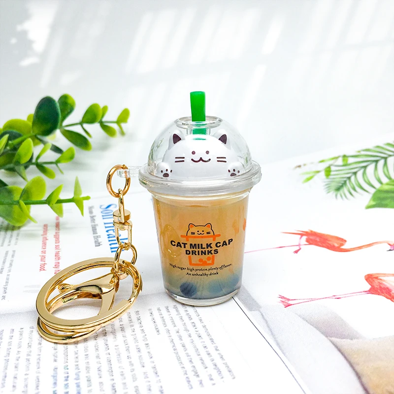Cartoon Bubble Boba Milk Tea Keychain Cute Liquid Keychain Girl ...