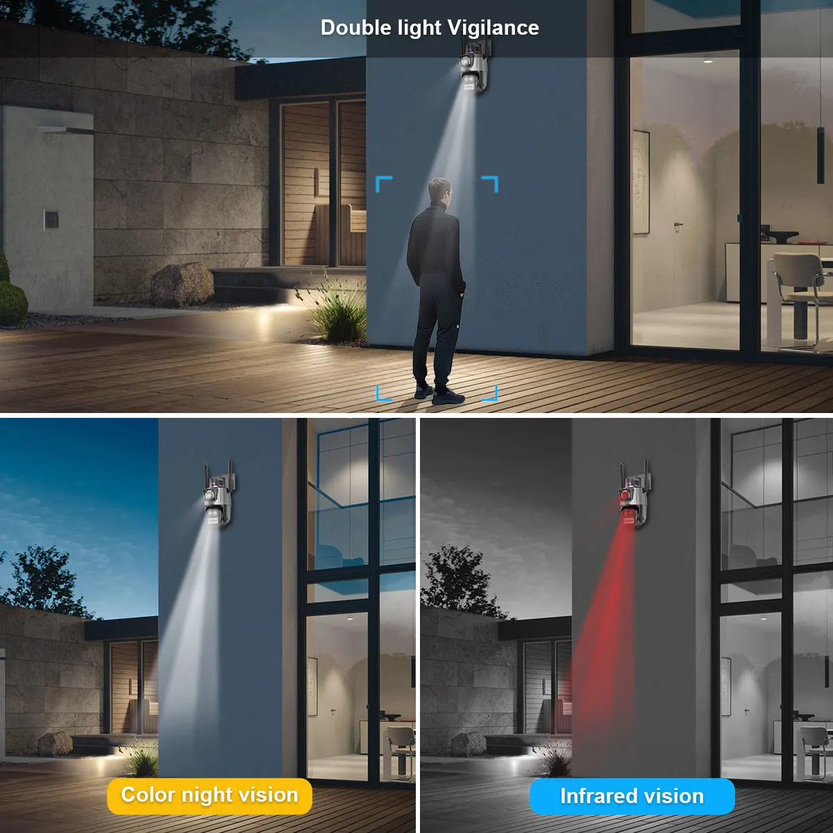 Triple Lens Wifi Camera - Outdoor Security & Night Vision