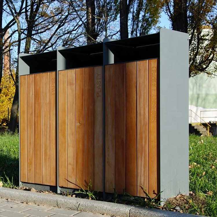 3 In 1 Metal Trash Bin Outdoor Recycle Garbage Container Street Trash ...