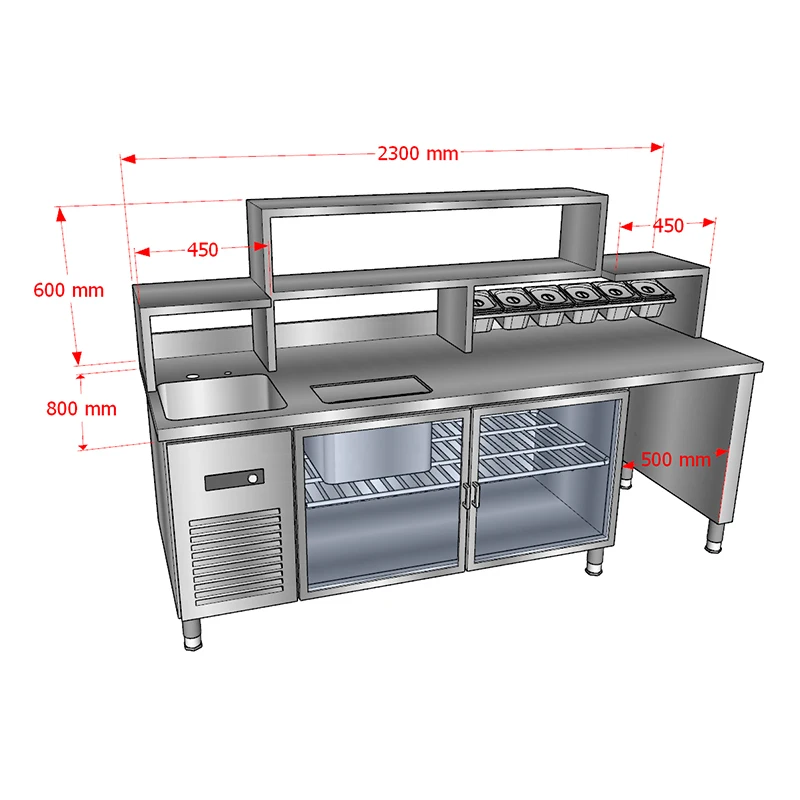 Commercial Horizontal Freezer Worktop Stainless Steel Air-cooled For ...