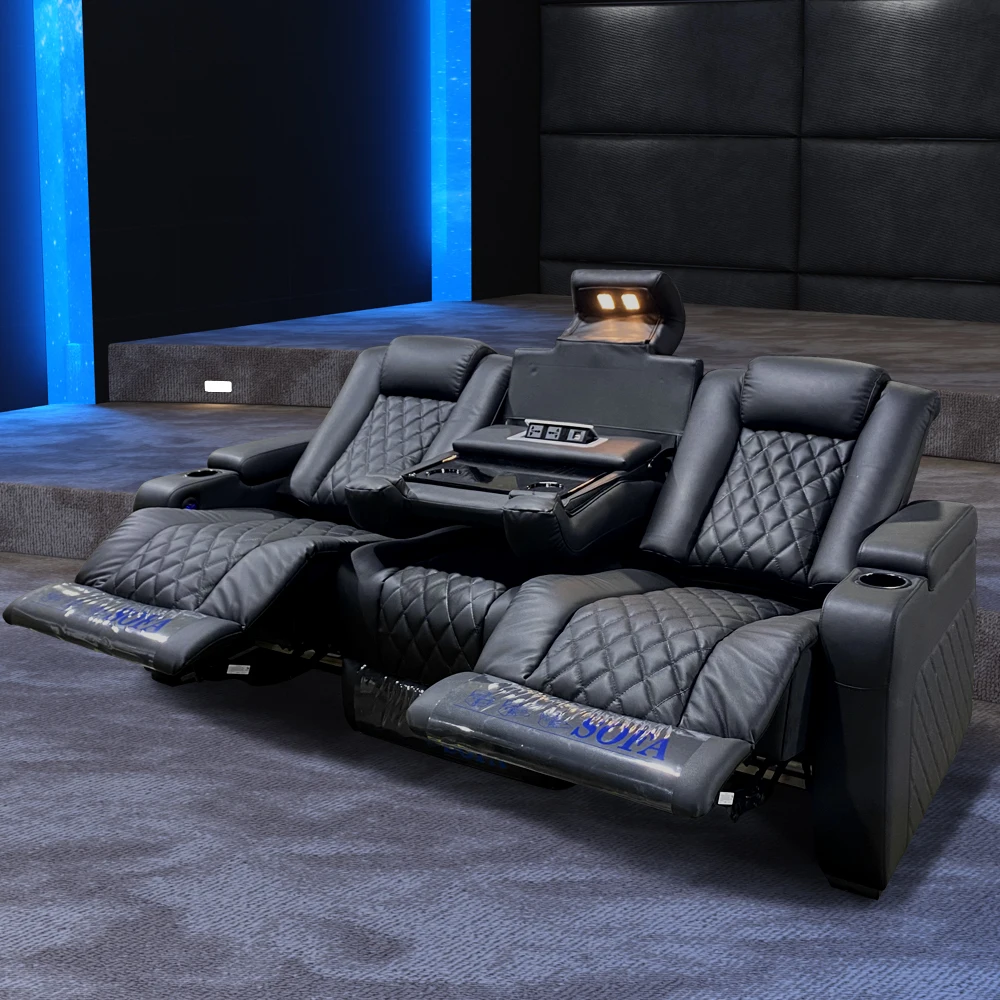 Modern Leather Home Theatre Sofa Electric Unit Combination Living Room ...