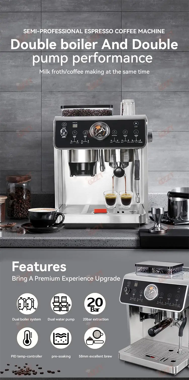 GZZT Espresso Coffee Maker - Double Boiler, Multi-function