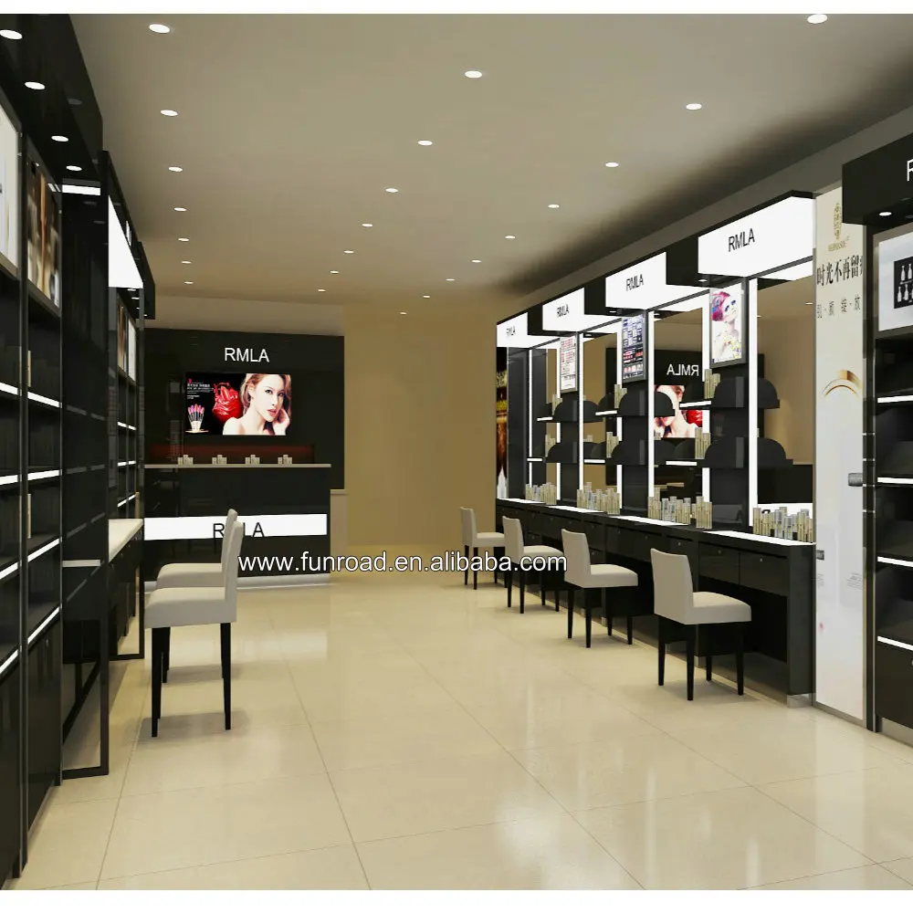 High-End Customizable Cosmetic Display Racks LED-Lit MDF Makeup ...