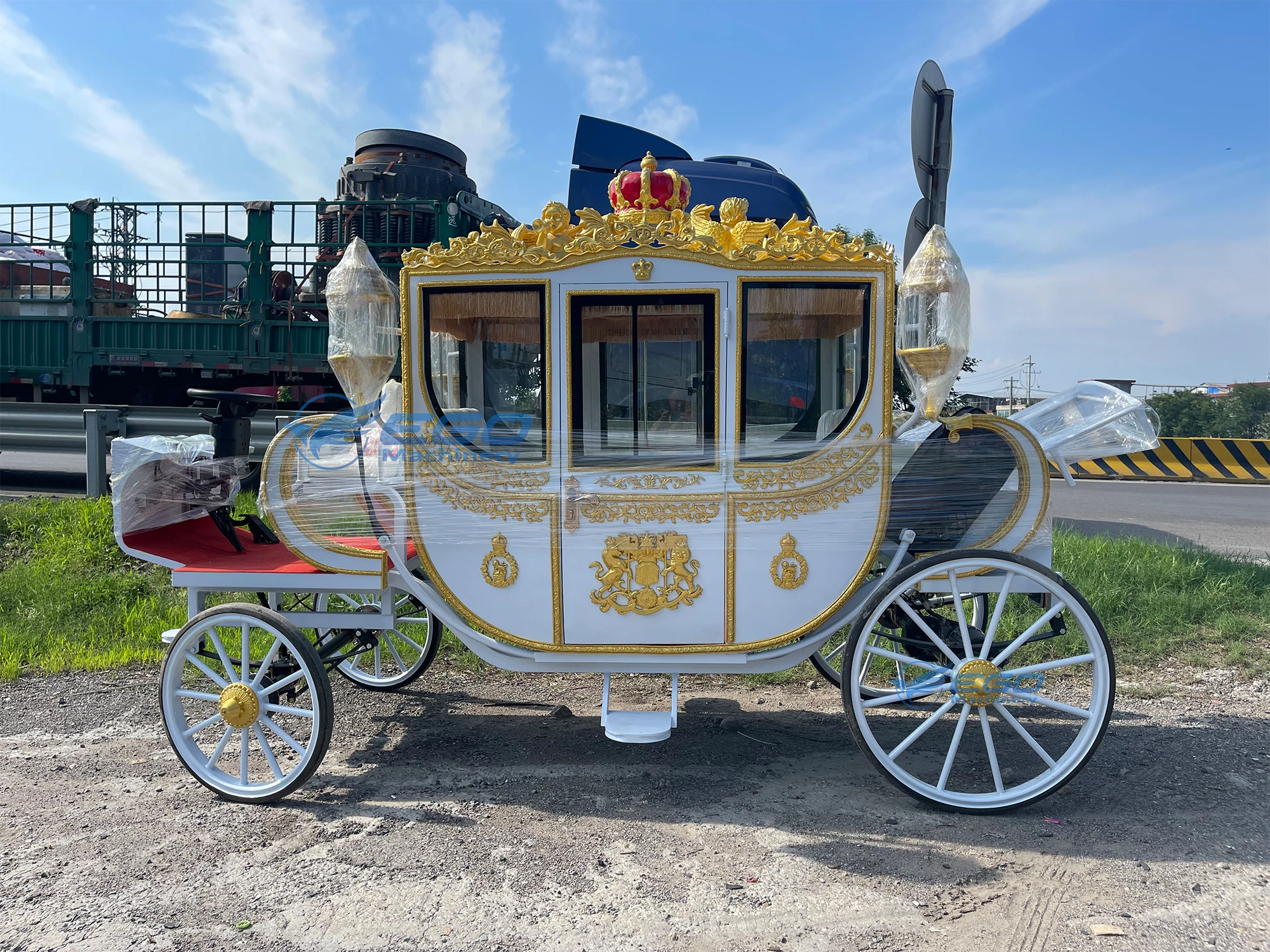 White Horse Drawn Limo Carriage for Sale - Royal Limousine