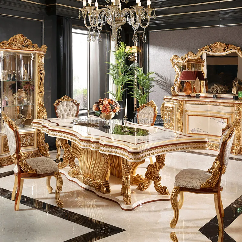 European Luxury Palace Handcarved Wooden Dining Room Set