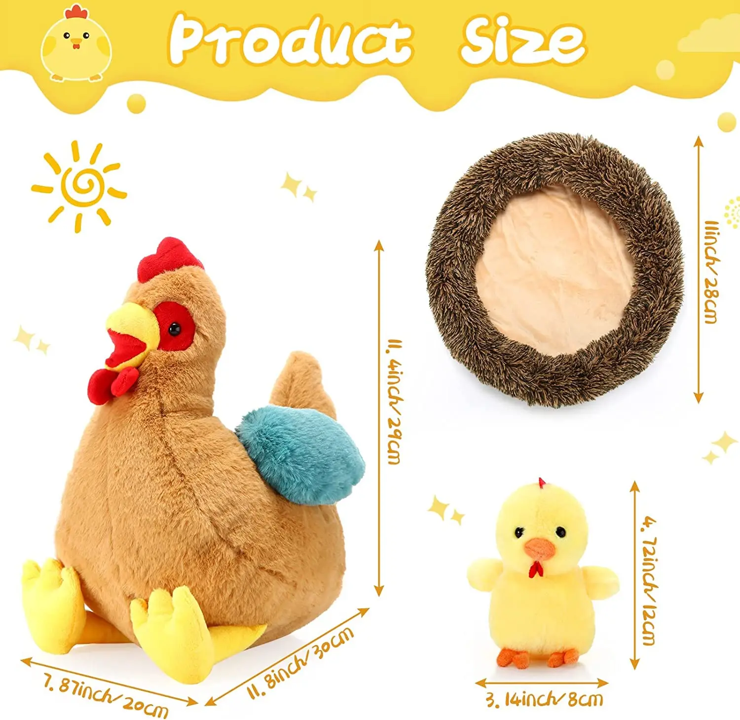 Plush Egg Laying Hen Chicken With Zippered Belly,House And 4 Little ...