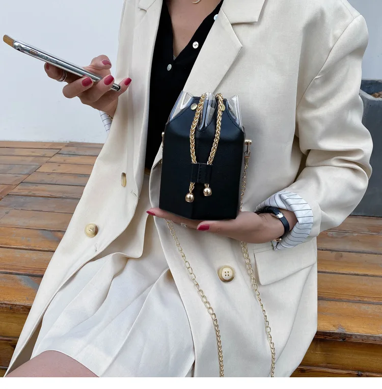 Wholesale Bucket Bag Cute Candy Splice Pu Chain Purse Drawstring ...