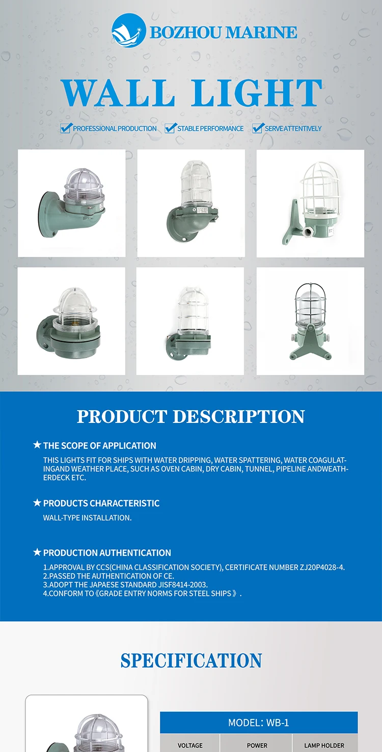 Impa 792068 WB-2 S90A FE26 Lamp Holder - Marine Watertight Wall Light