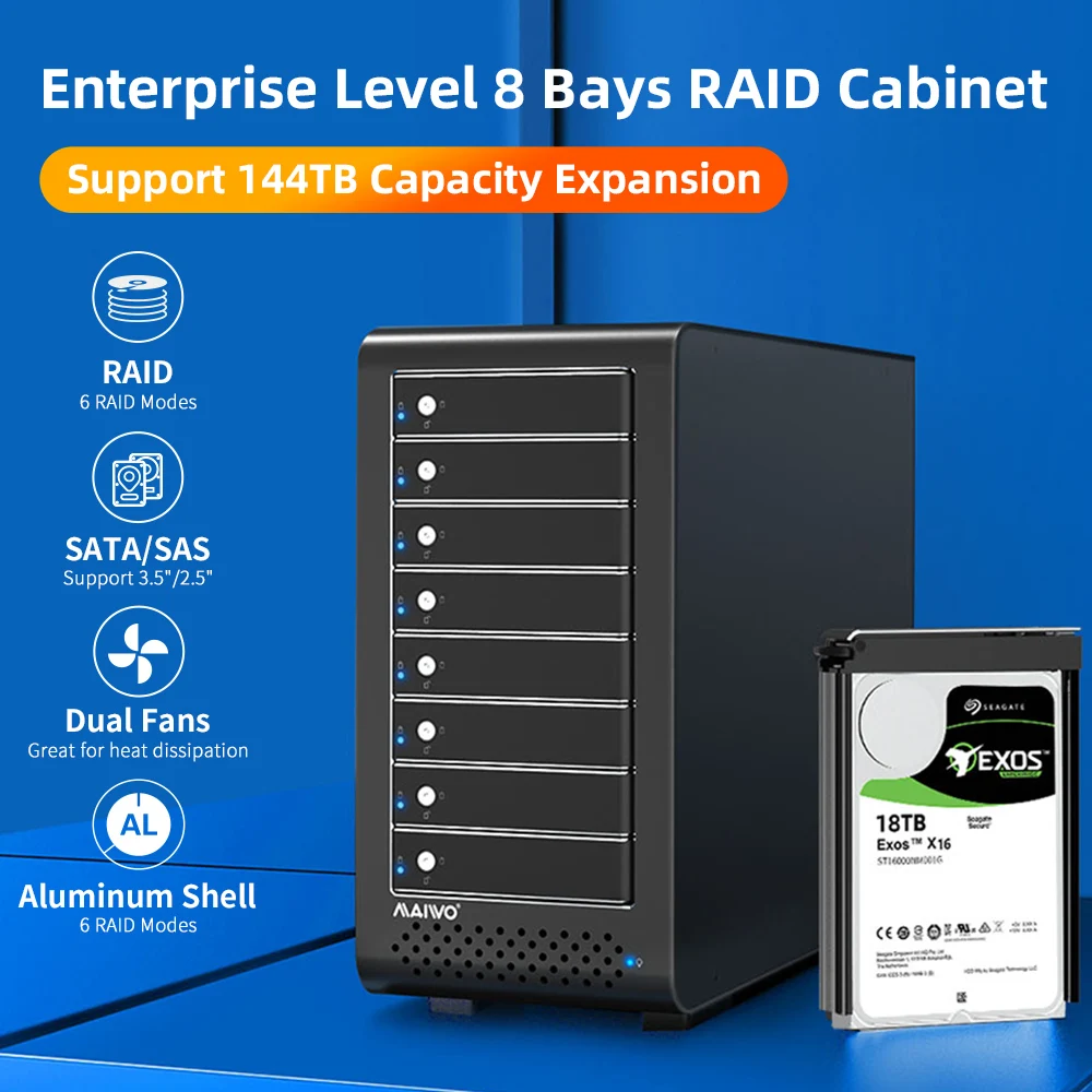 Aluminum Multi 8 Bays 2.5"/3.5" SAS/SATA HDD/SSD Enclosure