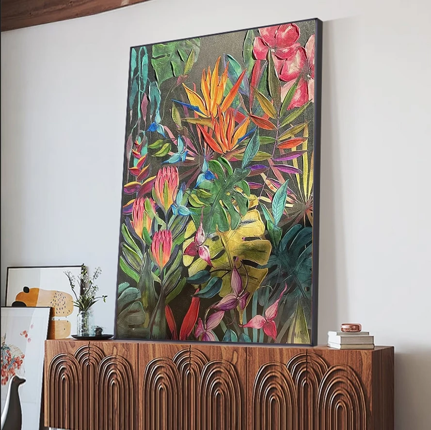 Modern Leaf Art Living Room Home Decor Abstract Custom Colorful Large ...
