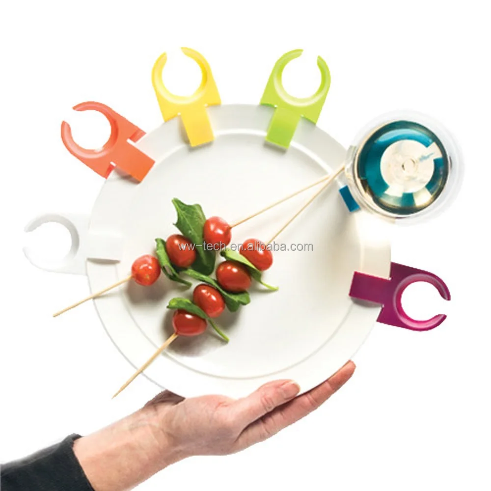 MOFUNYO Plastic Vino Wine Glass Plate Clip Buffet Clips