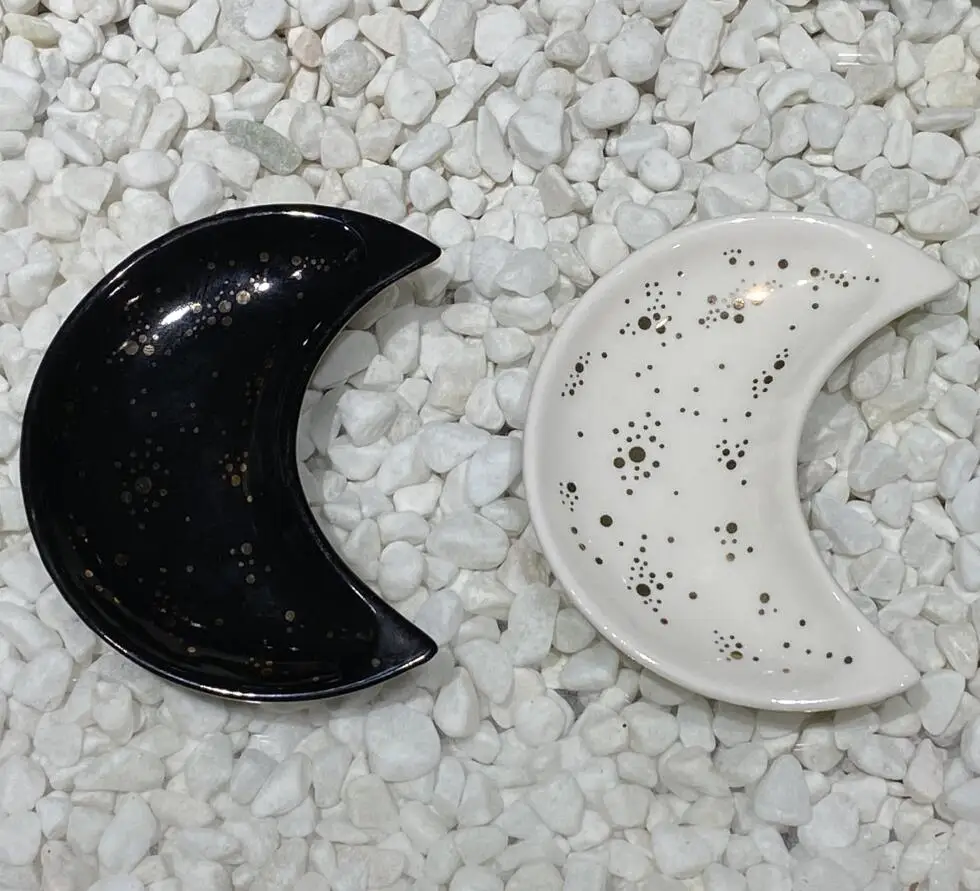 Celestial Ceramic Trinket Dishes - Moon Shaped Jewelry Holders