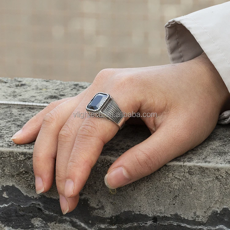 925 Sterling Silver Rings For Men With Big Stone Vintage Handmade ...
