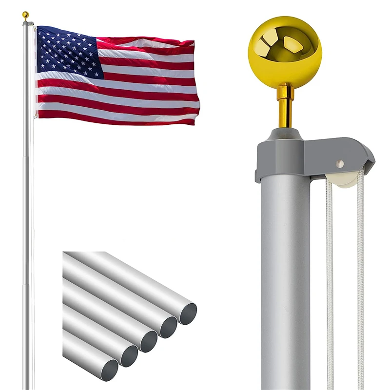 Extra Thick Aluminum Adjustable Residential Folding Flag Pole 20ft ...