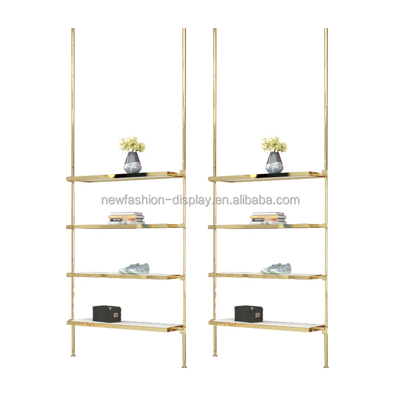 Custom Shinny Gold Metal Garment Store Rack Stainless Steel Bag Stand ...