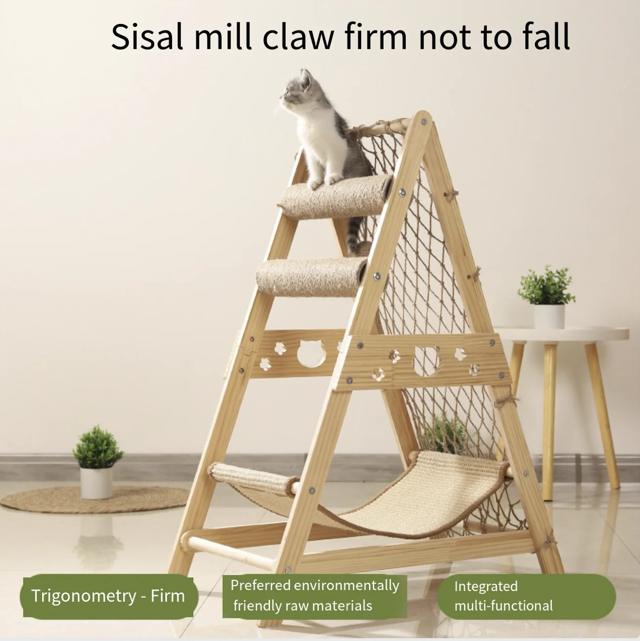 Large Climbing Net Cat Climbing Frame Wood Cat Tree Sisal Rope Climbing ...