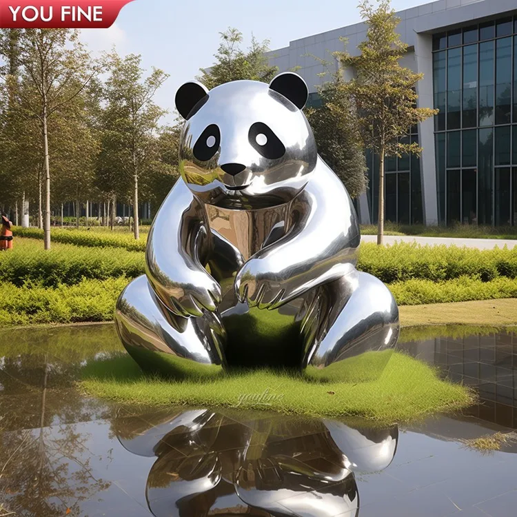 Outdoor Park Garden Large Stainless Steel Panda Statue - Buy Stainless ...