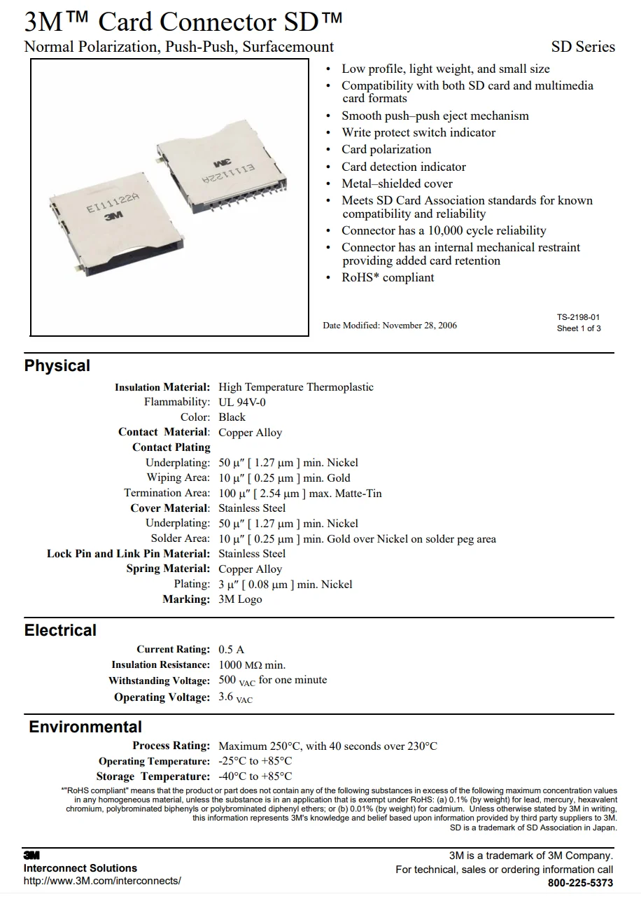 3m Card Connector Sd Normal Polarization,Push-push,Surfacemount - Buy ...