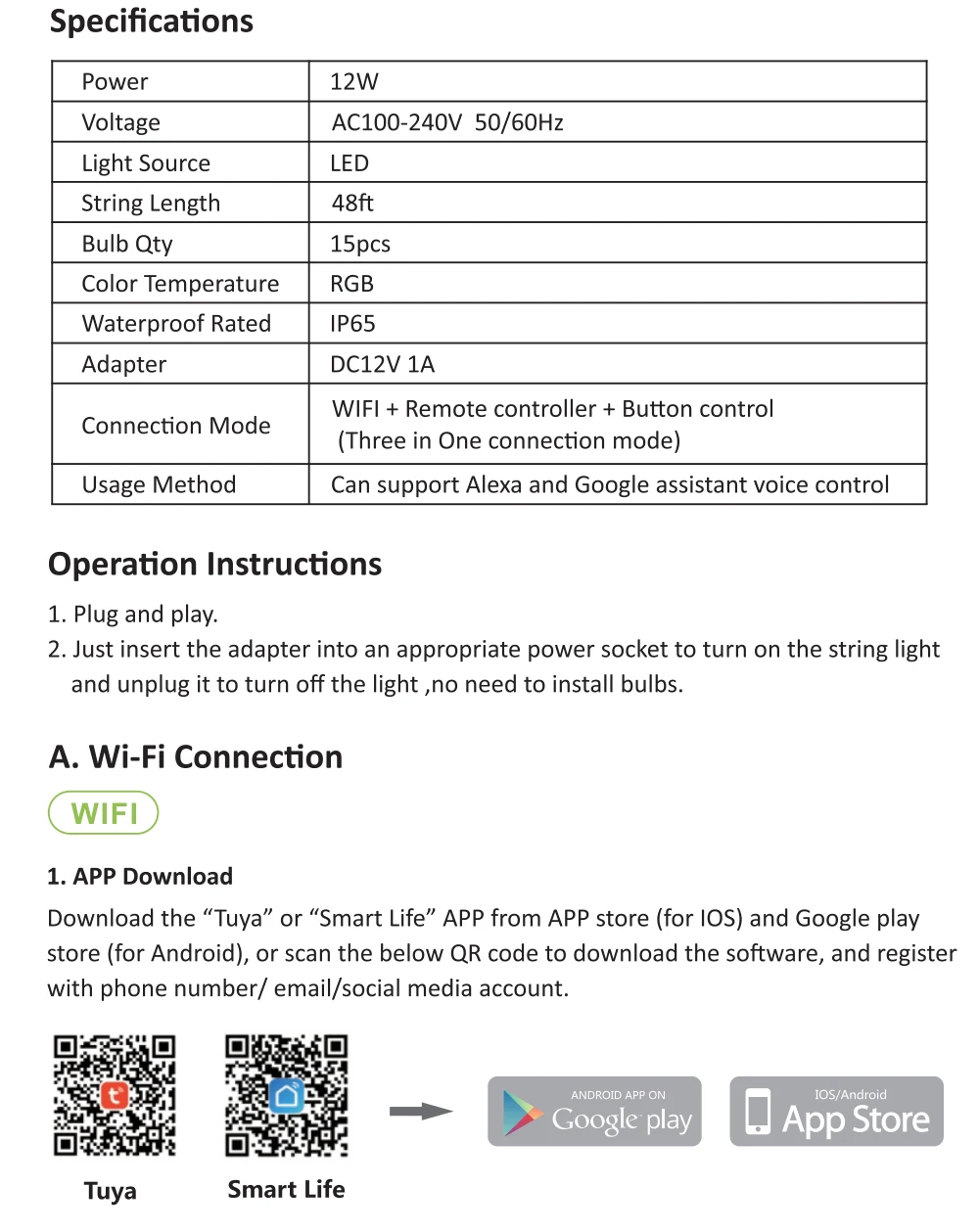 RGB Edison Bulb WiFi Tuya Smart String Lights Christmas Decoration Led ...