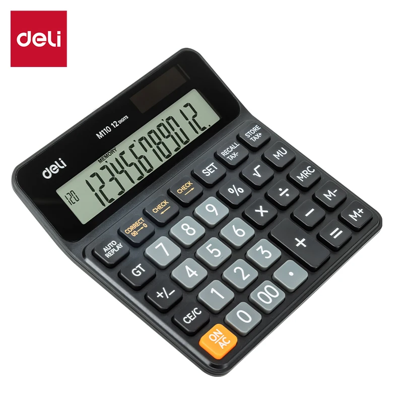 Deli EM110 Solar Dual Power Calculator - 12-Digit Office Tool
