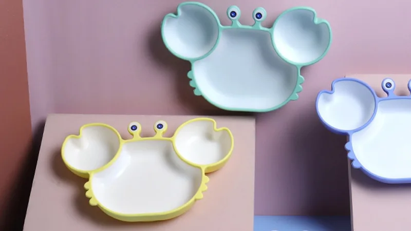 Custom Cute Crab Shape Baby Silicone Dinner Plate Dish Kids Sucker ...
