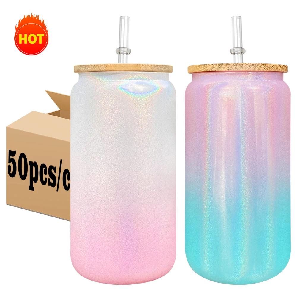 Shimmer White Glitter Glass Can with Bling Rhinestone Lid