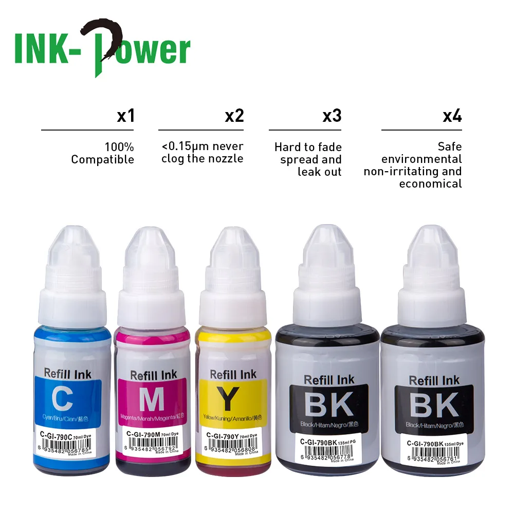 Ink-power Gi790 Gi 790 Gi-790 Premium Color Compatible Bulk Bottle ...