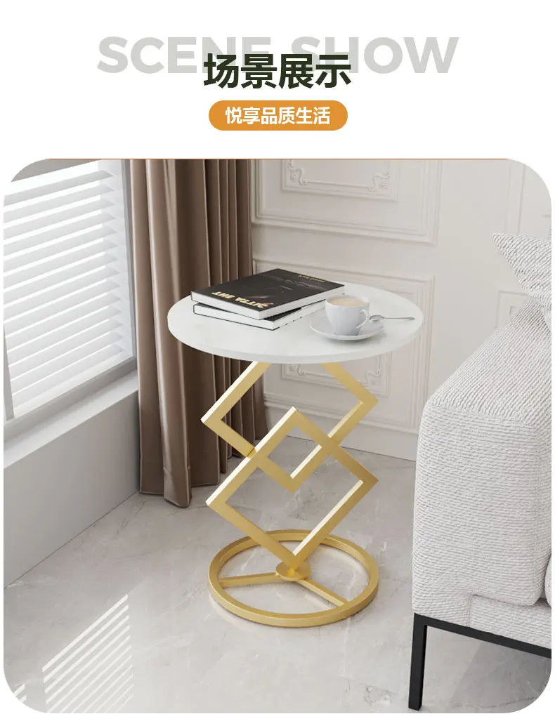 Modern Luxury Diamond Shaped Bracket Side Table Round Marble Center ...