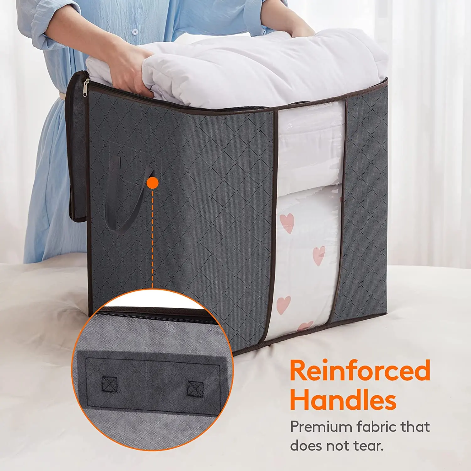 3 Pack Large Clothes Blankets Storage Bags Foldable Fabric Closet ...