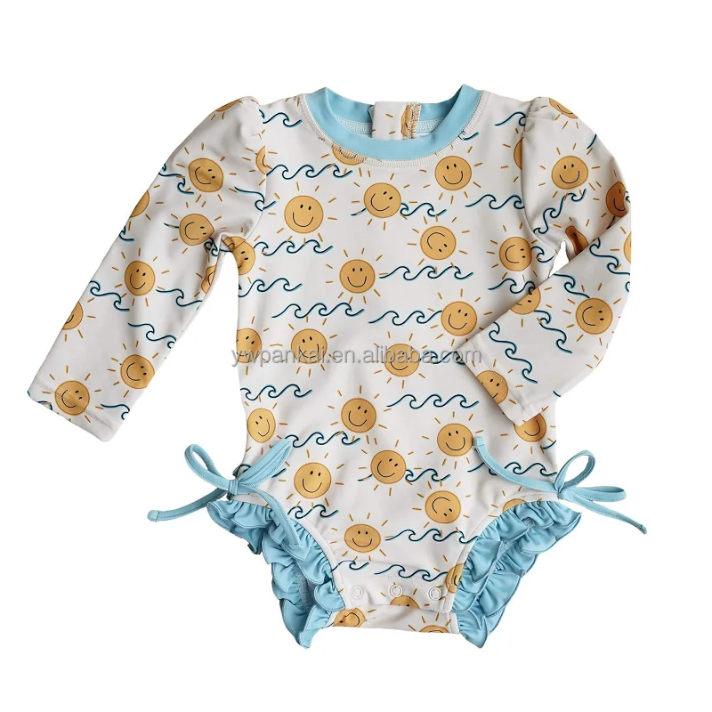 Custom Little Girl Swimsuit Puff Sleeve Uv Protection Summer Toddler ...