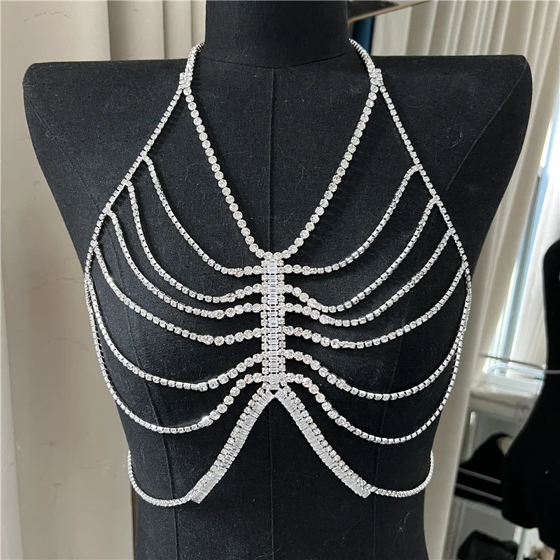 Multilayer Big Crystal Halter Chest Chain Women Performance Jewelry ...