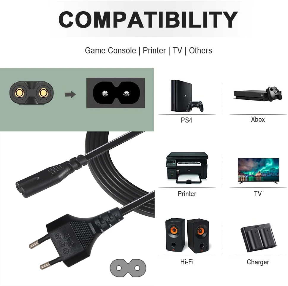 Replacement European 2 Pin Ac Cee7/16 Iec320 C7 Figure 8 Connector ...